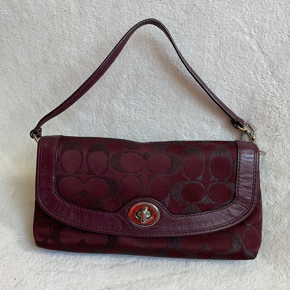 Coach | Bags | Coach Campbell Burgundymerlot Signature Large Wristlet ...
